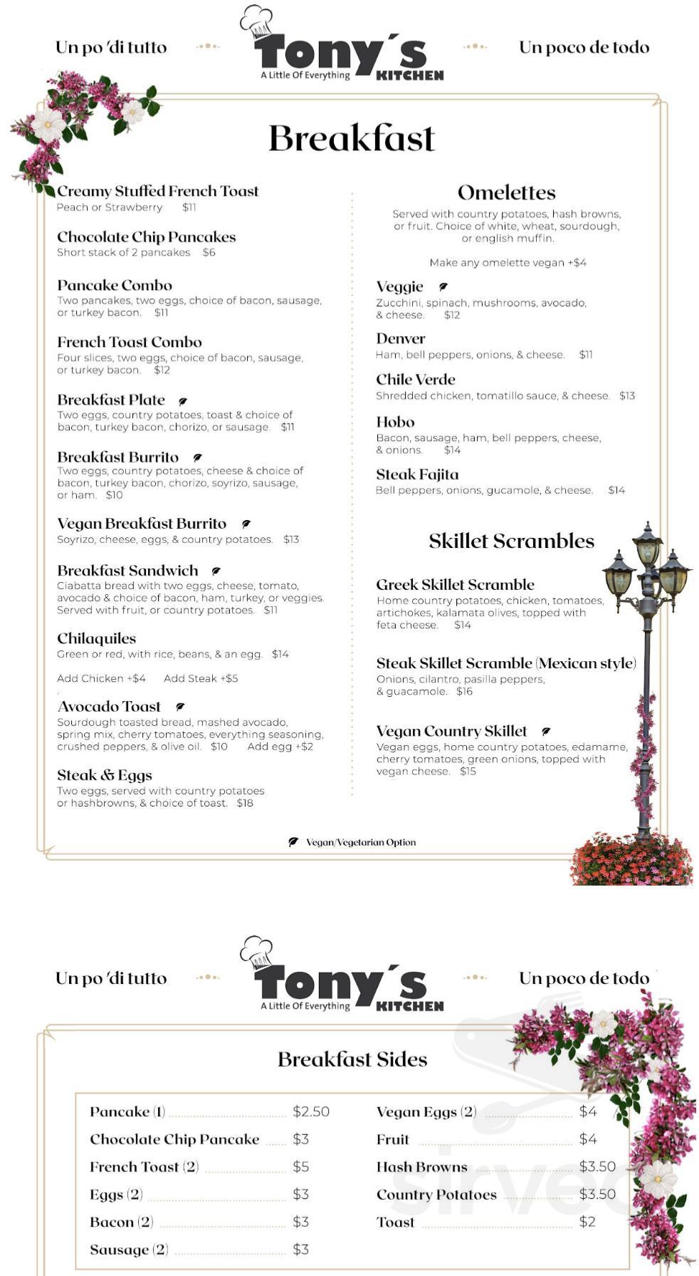 Tony's Kitchen menu in Long Beach, California, USA