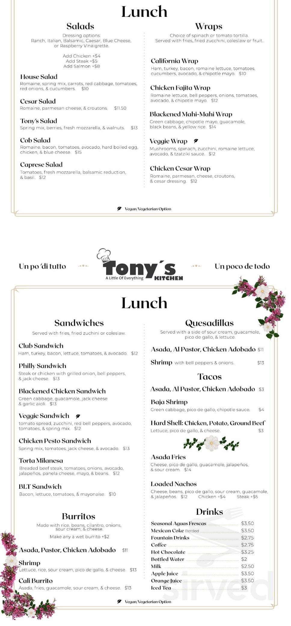Tony's Kitchen menu in Long Beach, California, USA