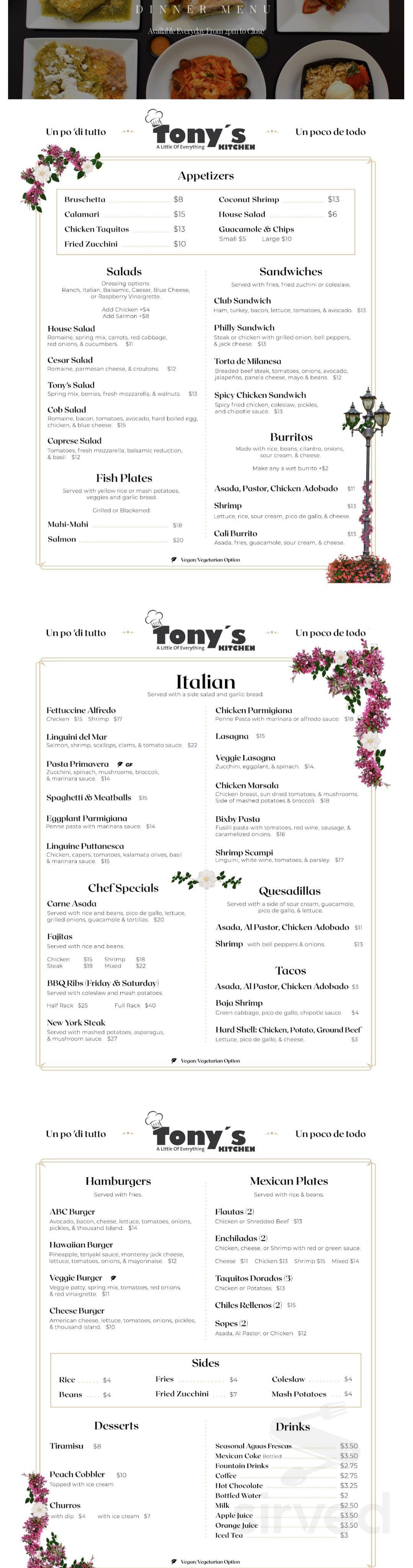 Tony's Kitchen menu in Long Beach, California, USA