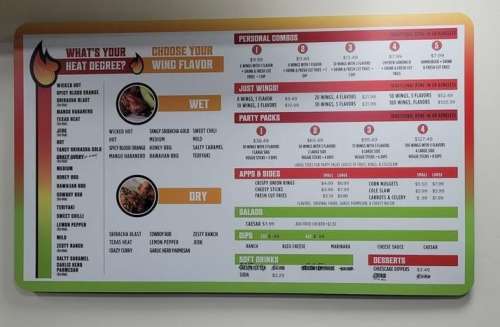 Wing Station menu in Sugar Land, Texas, USA