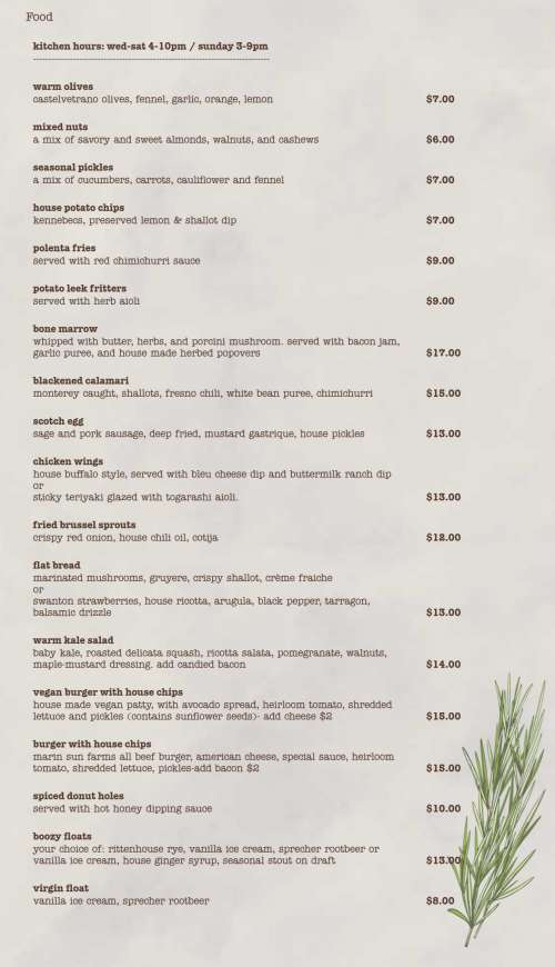 The Alembic menu in San Francisco, California, USA