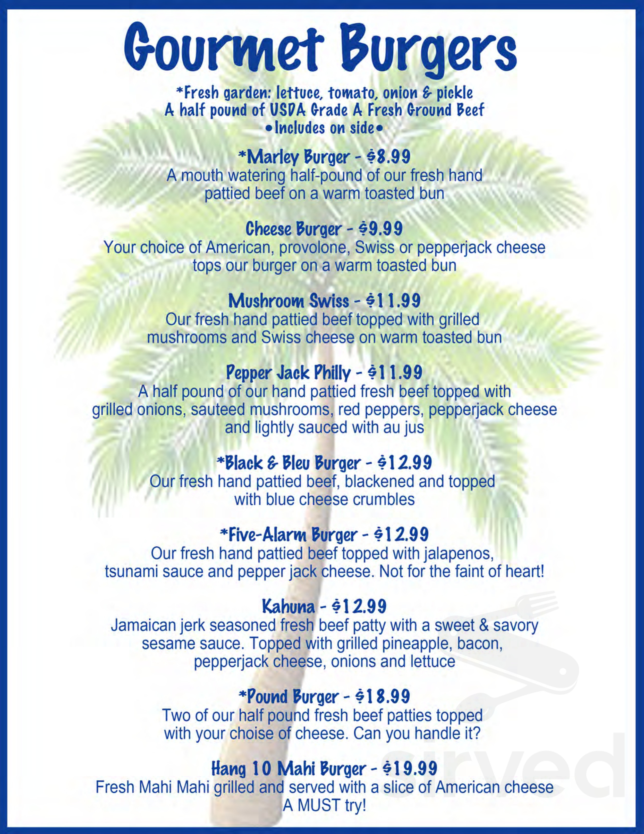 Mango Marley's menu in Mexico Beach, Florida, USA
