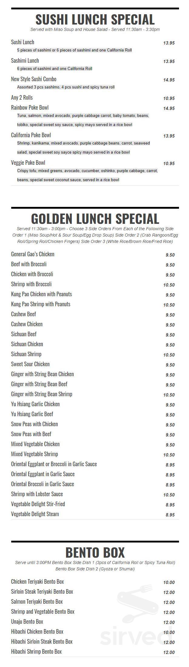 Golden Karma Asian cuisine menu in Manchester, New Hampshire, USA