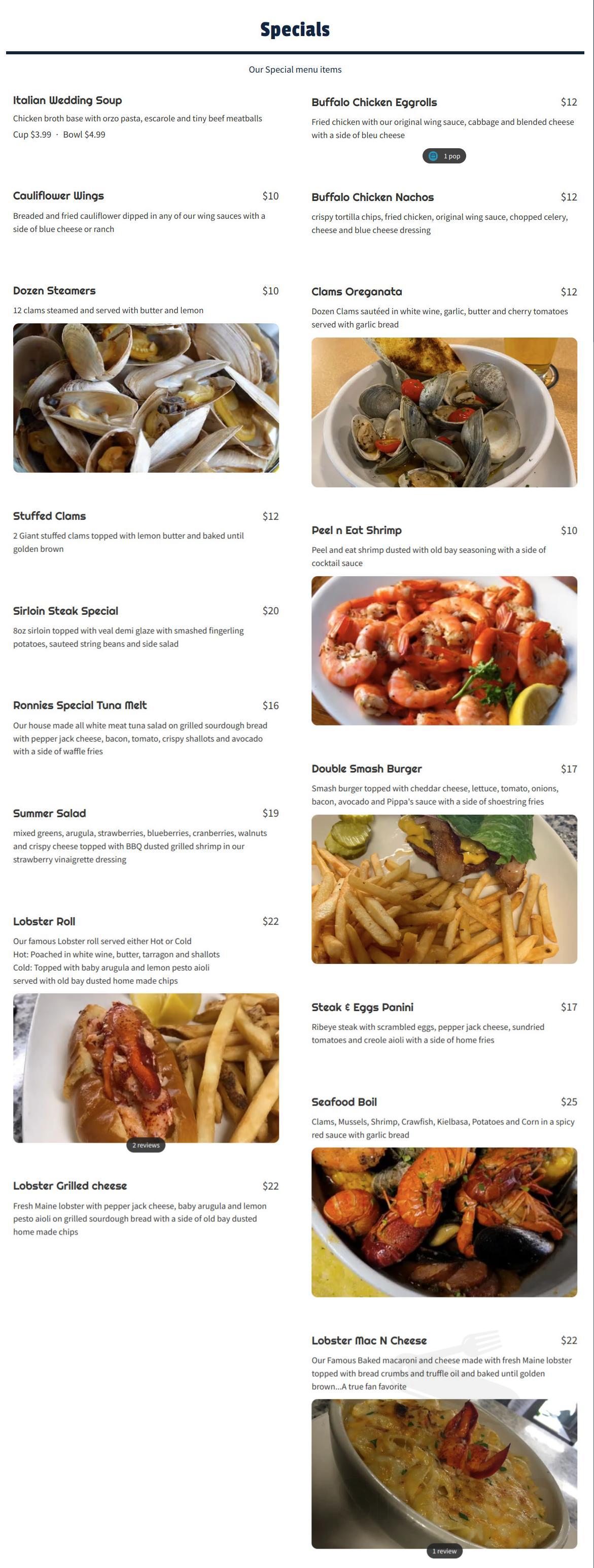 Menu - Danbury CT's Pippa's Sports Cafe | Sirved