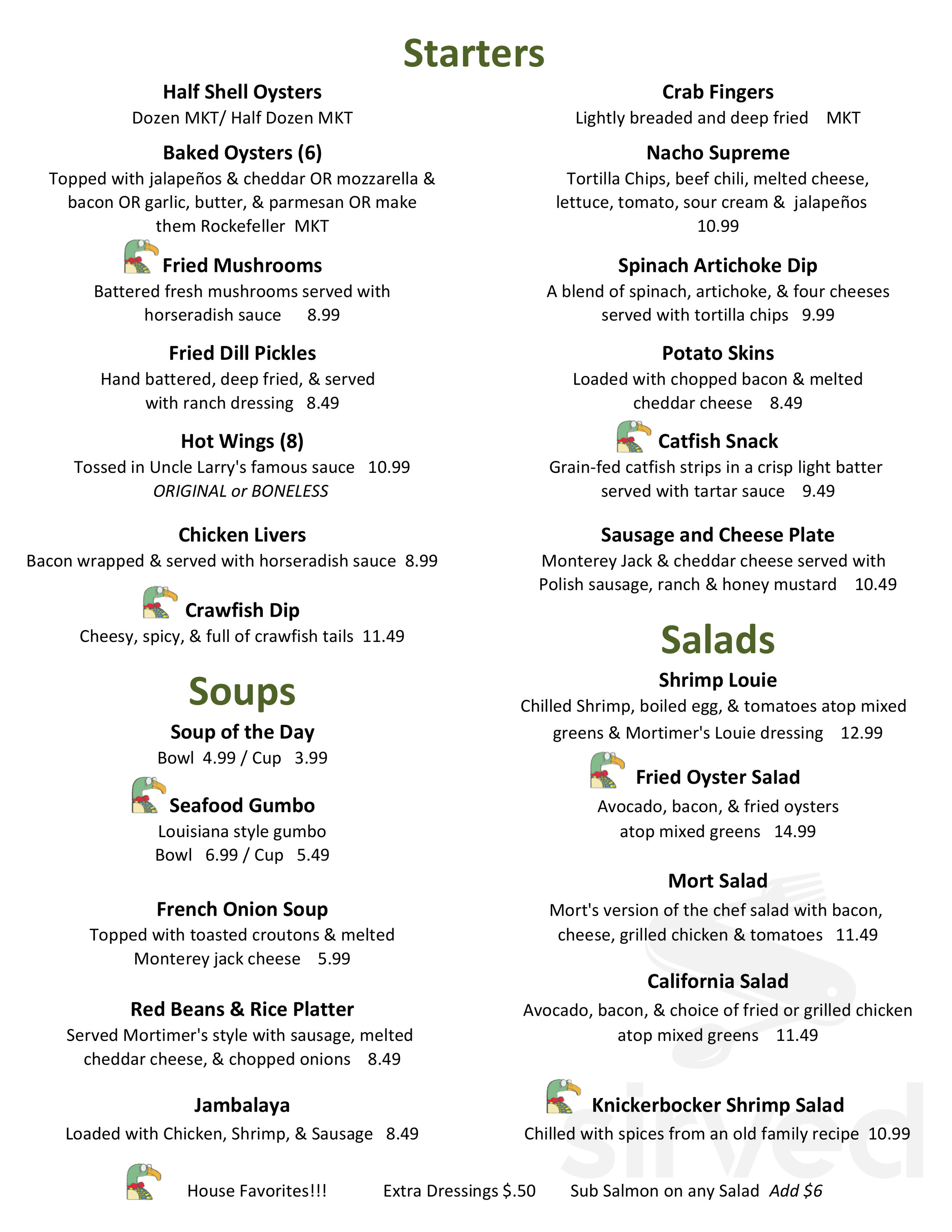 Mortimer's menu in Memphis, Tennessee, USA