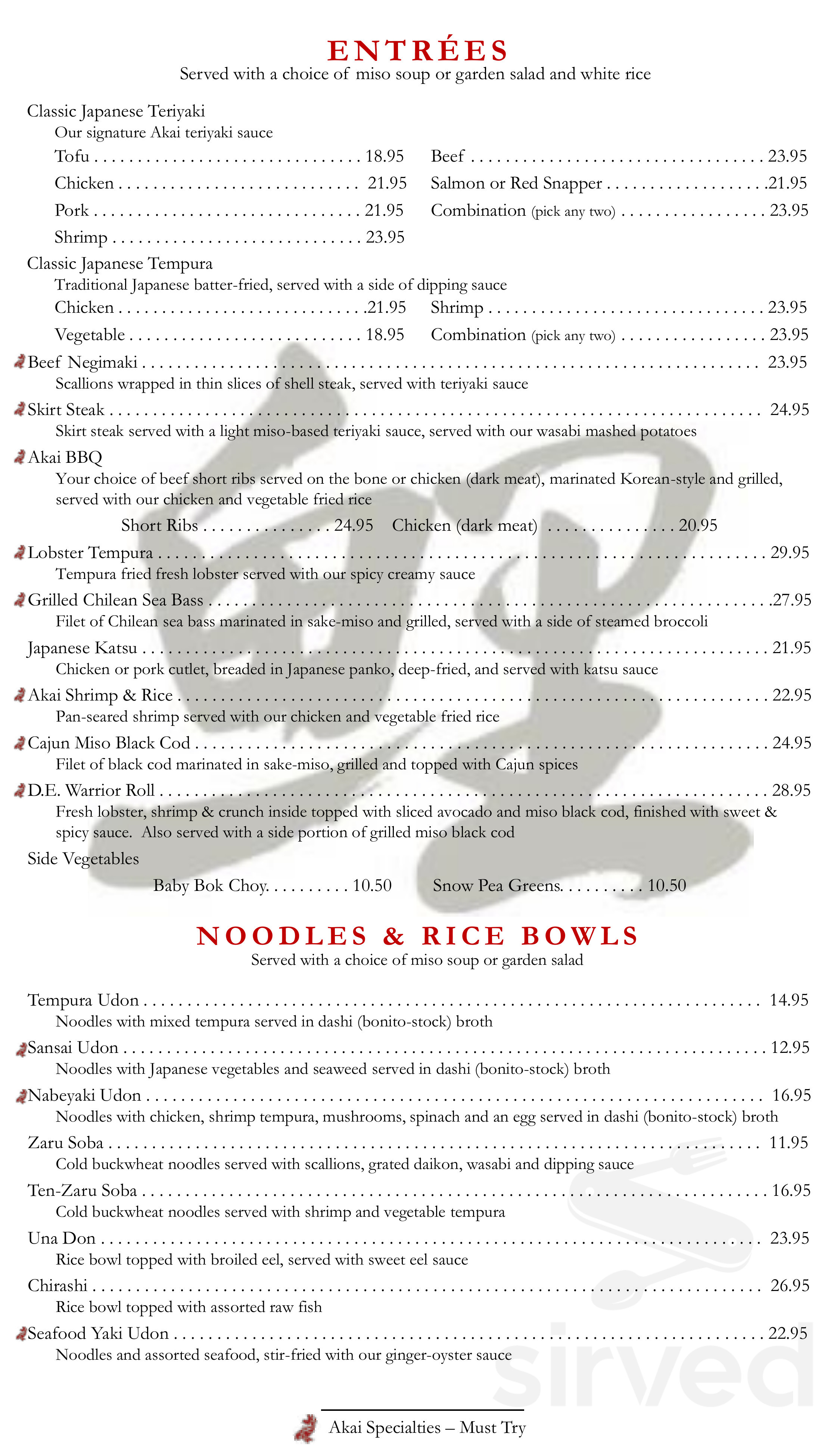 Menu - Westfield NJ's Akai Lounge Englewood | Sirved