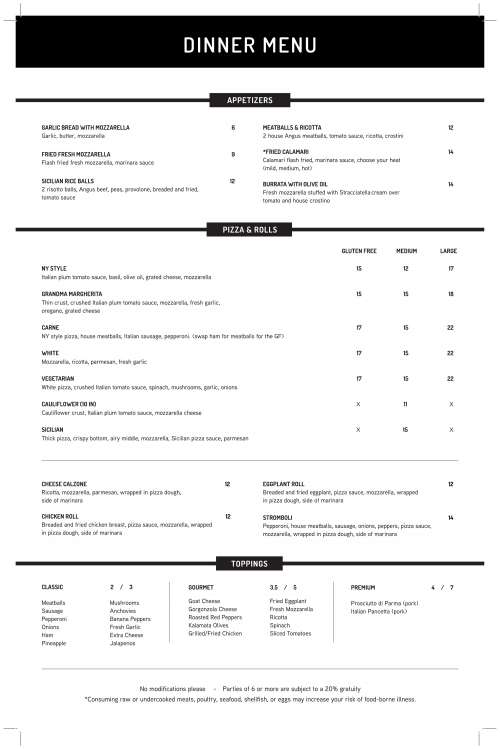 Vivo Ristorante menu in Raleigh, North Carolina, USA