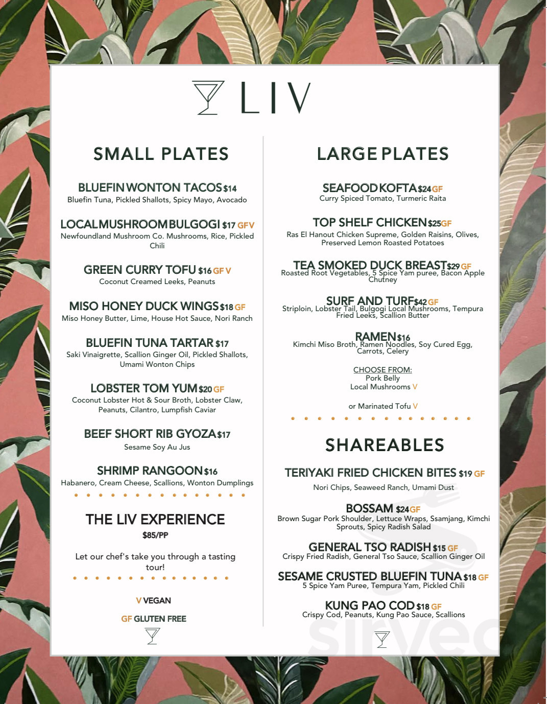 LIV - Restaurant NL menu in St. John's, Newfoundland and Labrador, Canada