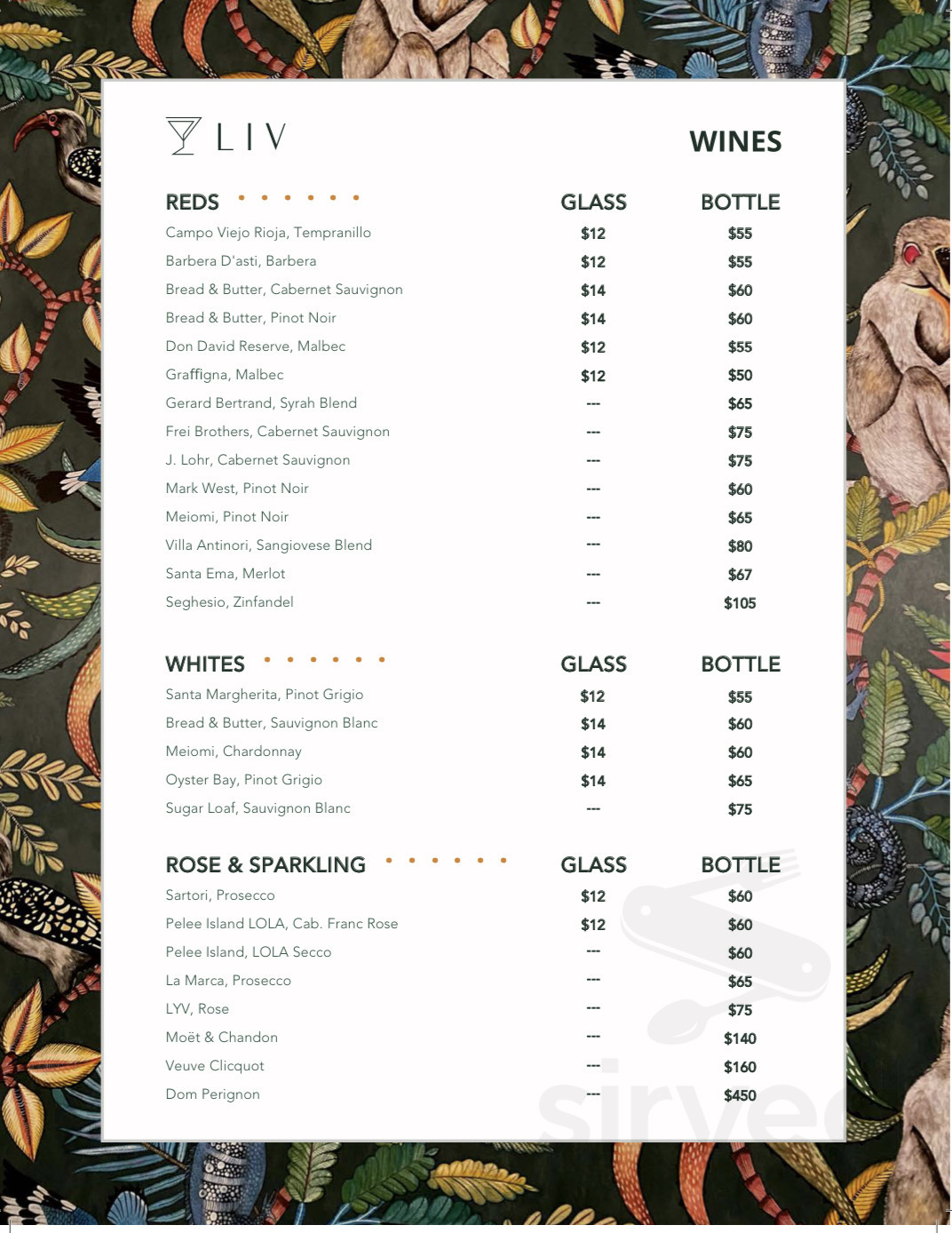 LIV - Restaurant NL menu in St. John's, Newfoundland and Labrador, Canada