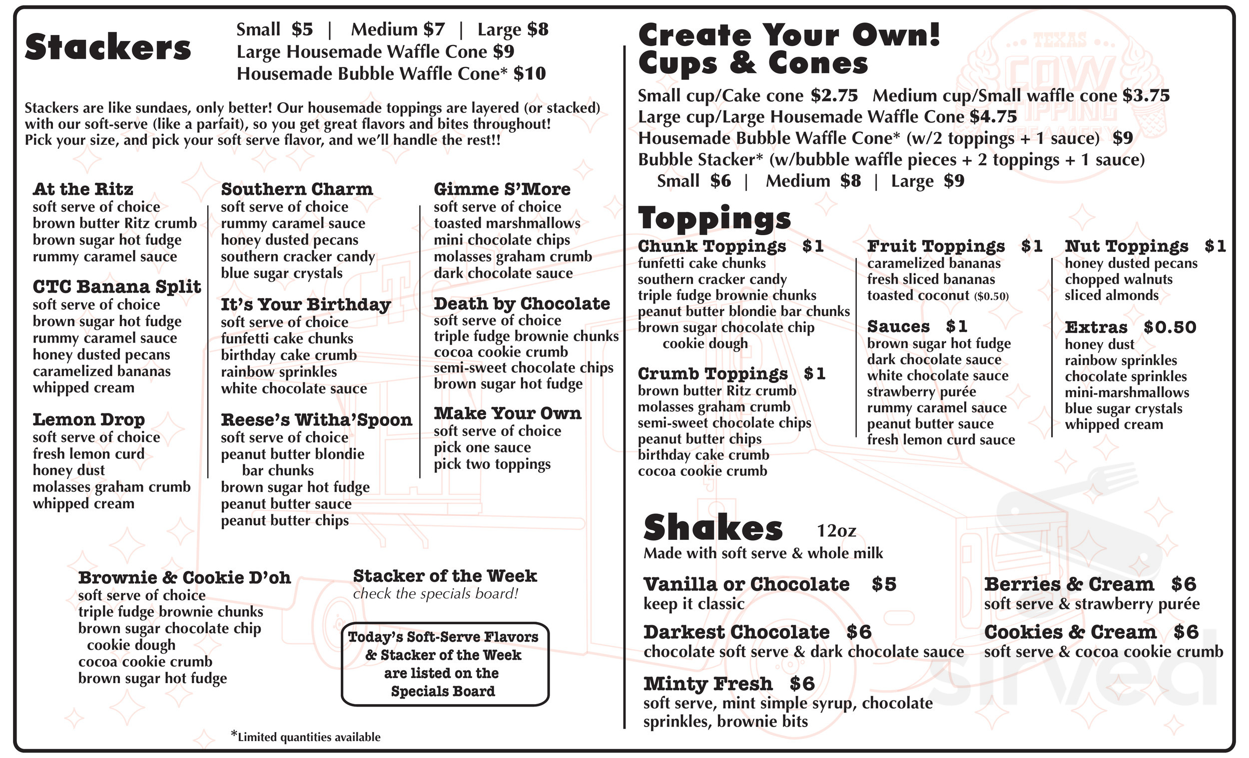 Cow Tipping Creamery menu in Frisco, Texas, USA