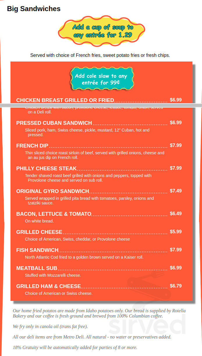 Egg City Diner menu in Haines City, Florida, USA