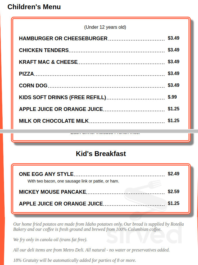 Egg City Diner menu in Haines City, Florida, USA