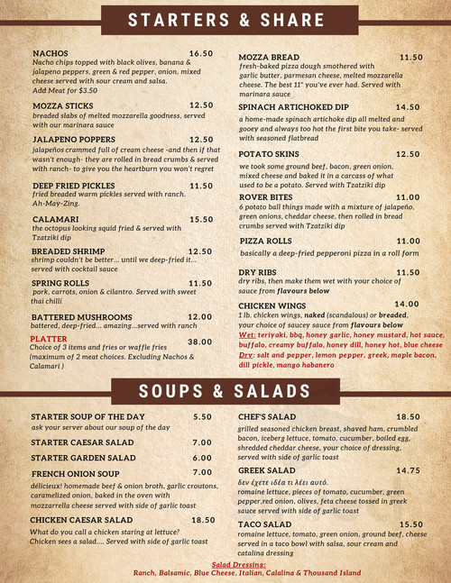 Bold Raven Pub and Grill menu in Kerrobert, Saskatchewan, Canada