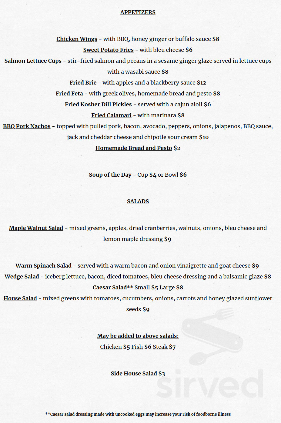 Jordan Street Cafe menu in Brevard, North Carolina, USA