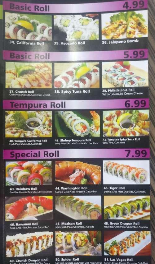 Samurai Sushi and Grill menu in Perris, California, USA