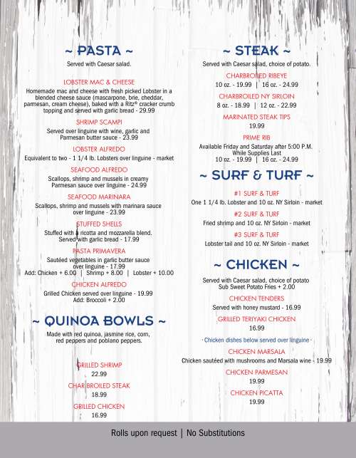 Taste of Maine Restaurant menu in Woolwich, Maine, USA