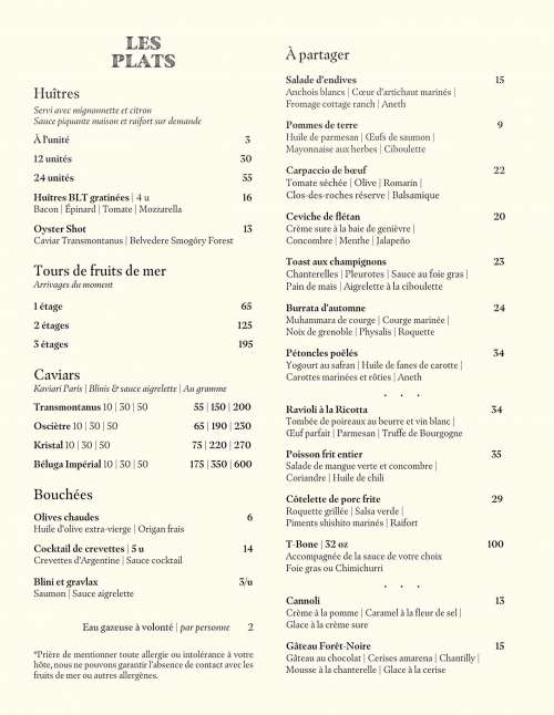 JJacques menu in Québec, Quebec, Canada