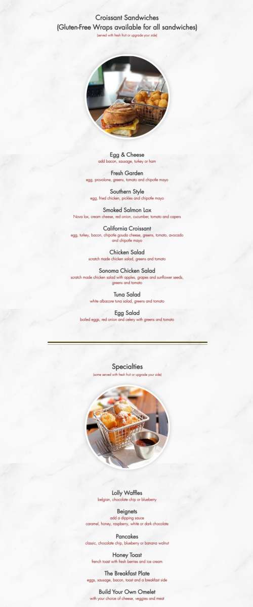 The Nest Cafe menu in Alpharetta, Georgia, USA