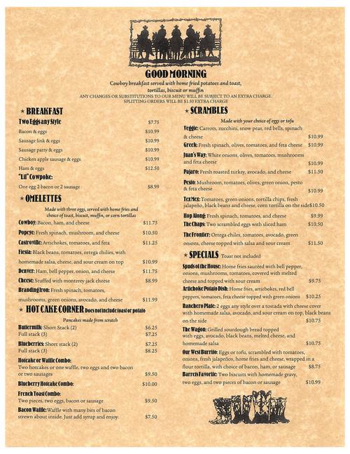 Cowboys Corner Cafe menu in Watsonville, California, USA