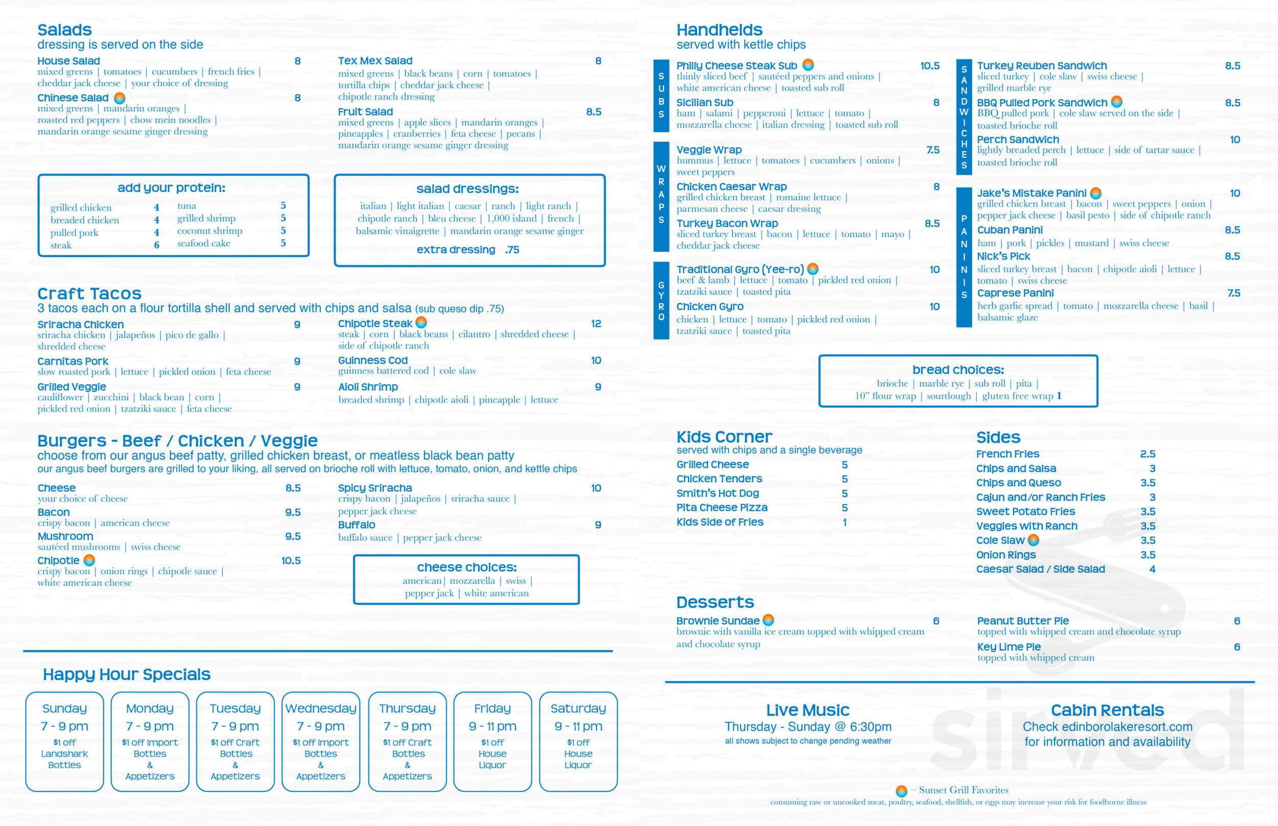 Sunset Grill menus in Edinboro, Pennsylvania, United States