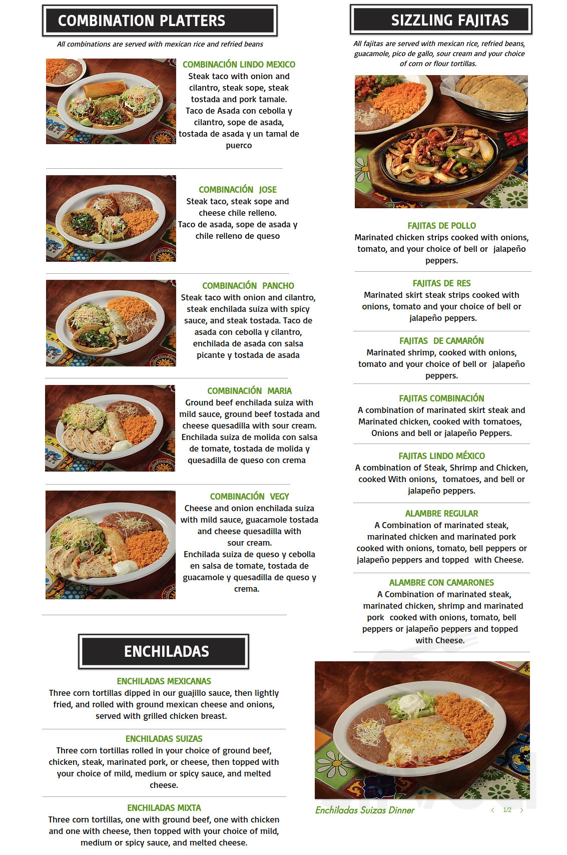 Lindo Mexico menu in Huntsville, Texas, USA