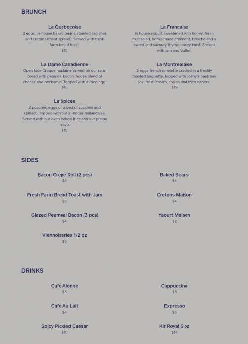 Resto Chez Chloe menu in Hamilton, Ontario, Canada