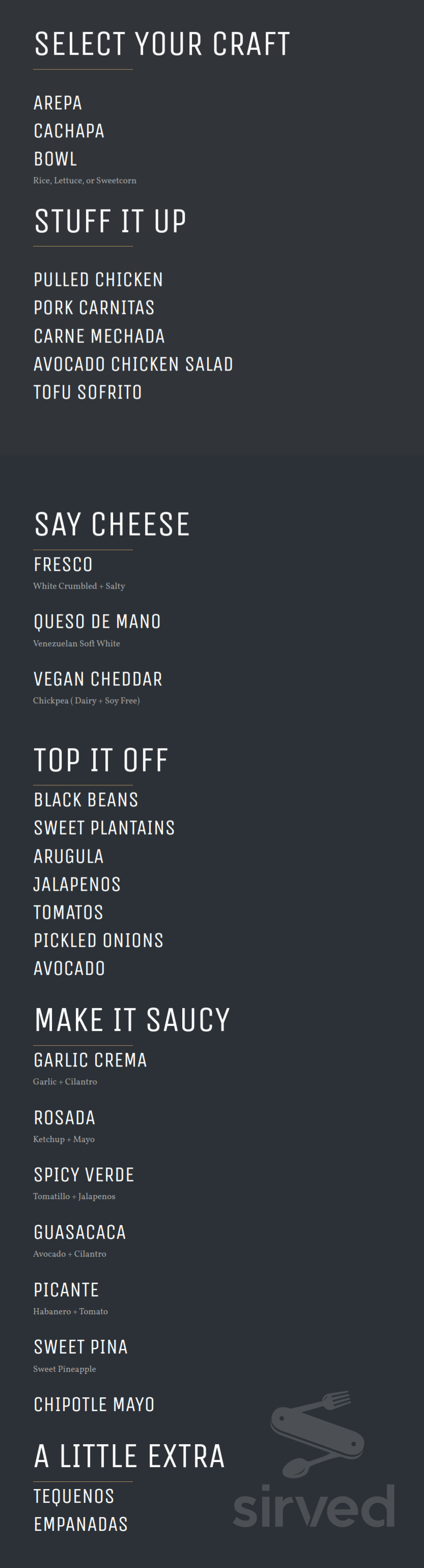 Somos Handcrafted Arepas menus in Shelton, Connecticut, United States