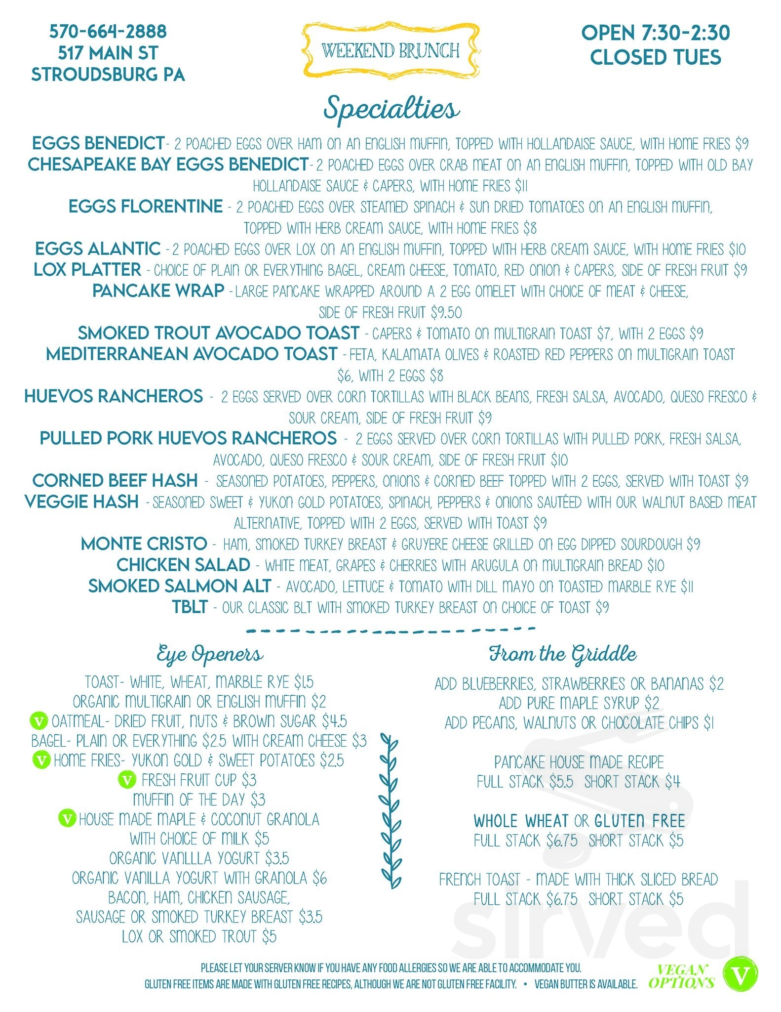 Menu for The Cure Cafe in Stroudsburg, Pennsylvania, United States