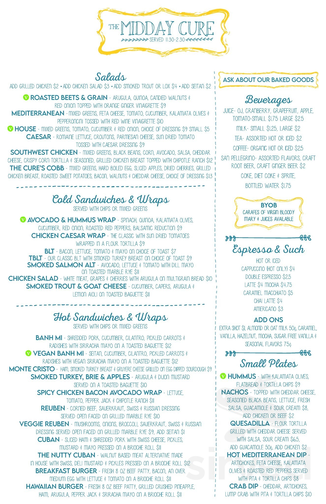 The Cure Cafe Menus In Stroudsburg Pennsylvania United States