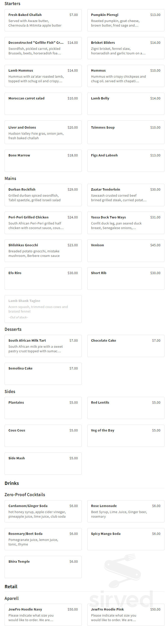 JewFro menu in Richmond, Virginia, USA