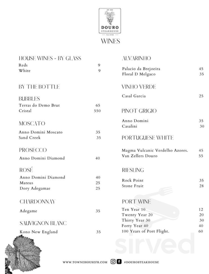 Menu - Fall River MA's Towne House Fall River / Douro Steakhouse | Sirved