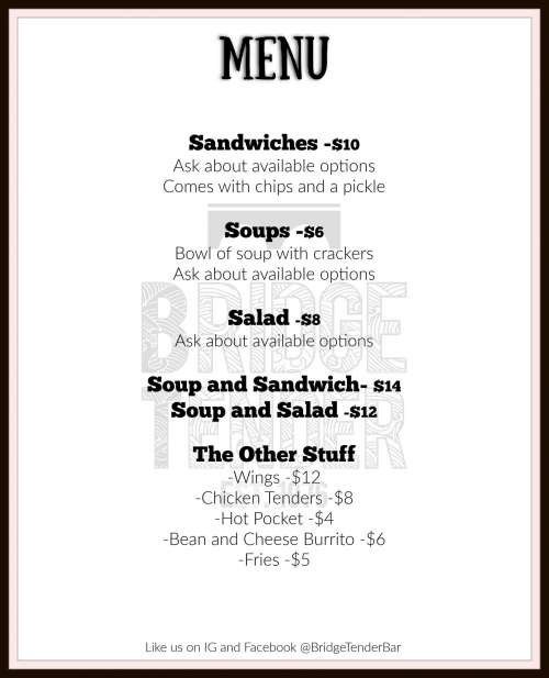 Bridge Tender menu in Seaside, Oregon, USA