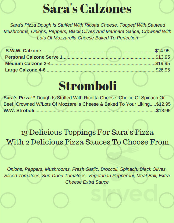 Menu - Hollywood FL's Hollywood Sara's | Sirved