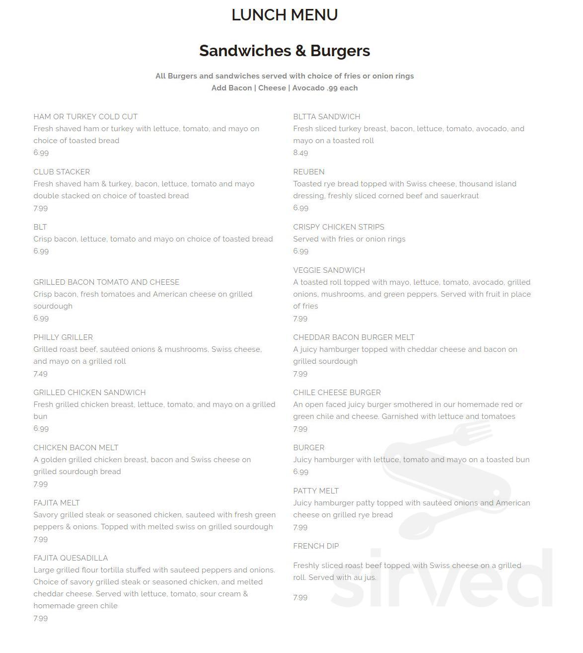 Omelets ETC menu in Peyton, Colorado, USA