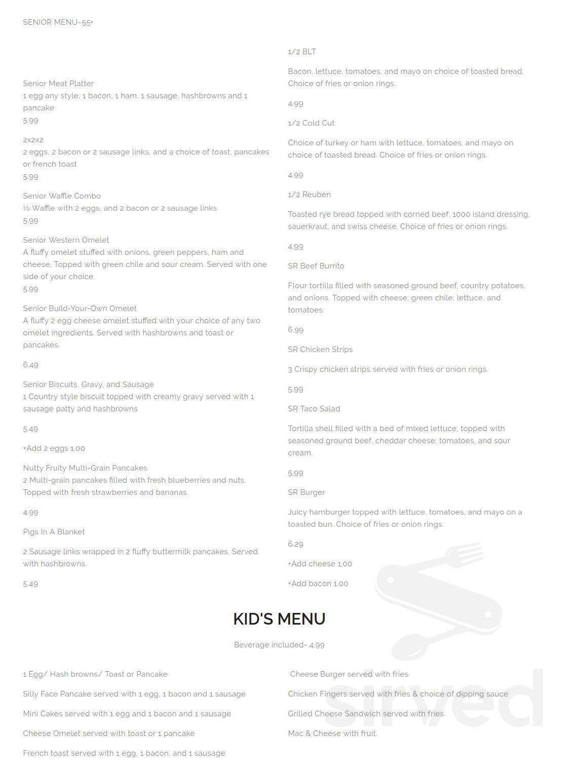 Omelets ETC menu in Peyton, Colorado, USA