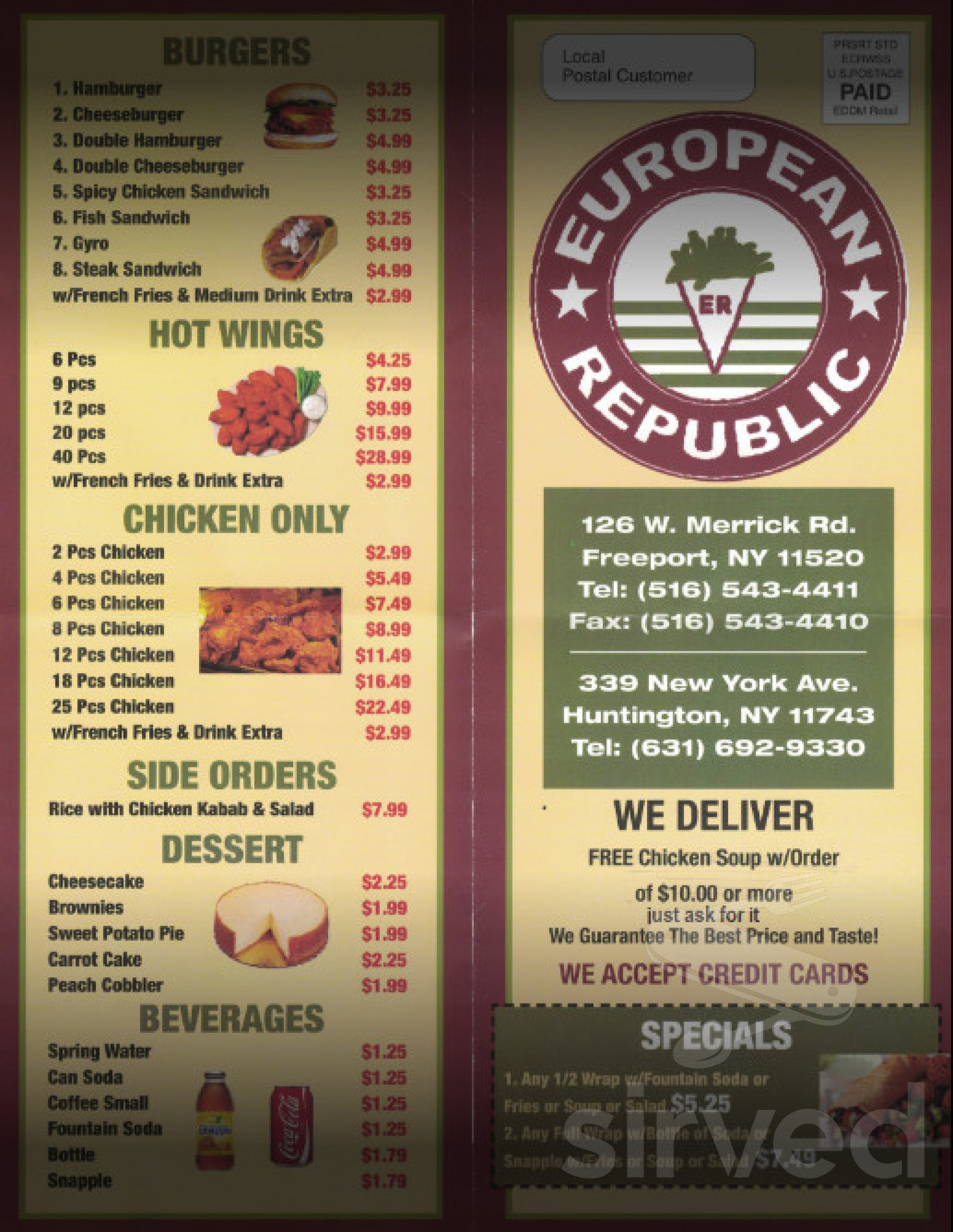 Menu for European Republic in Freeport, New York, United States