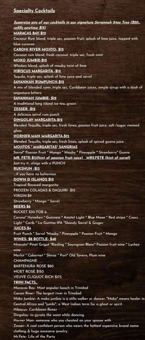 Savannah Cafe menu in Brooklyn, New York, USA