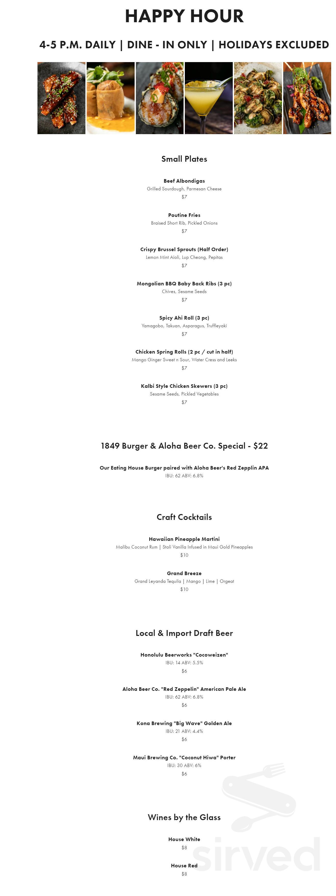 Eating House 1849 Waikiki menu in Honolulu, Hawaii, USA