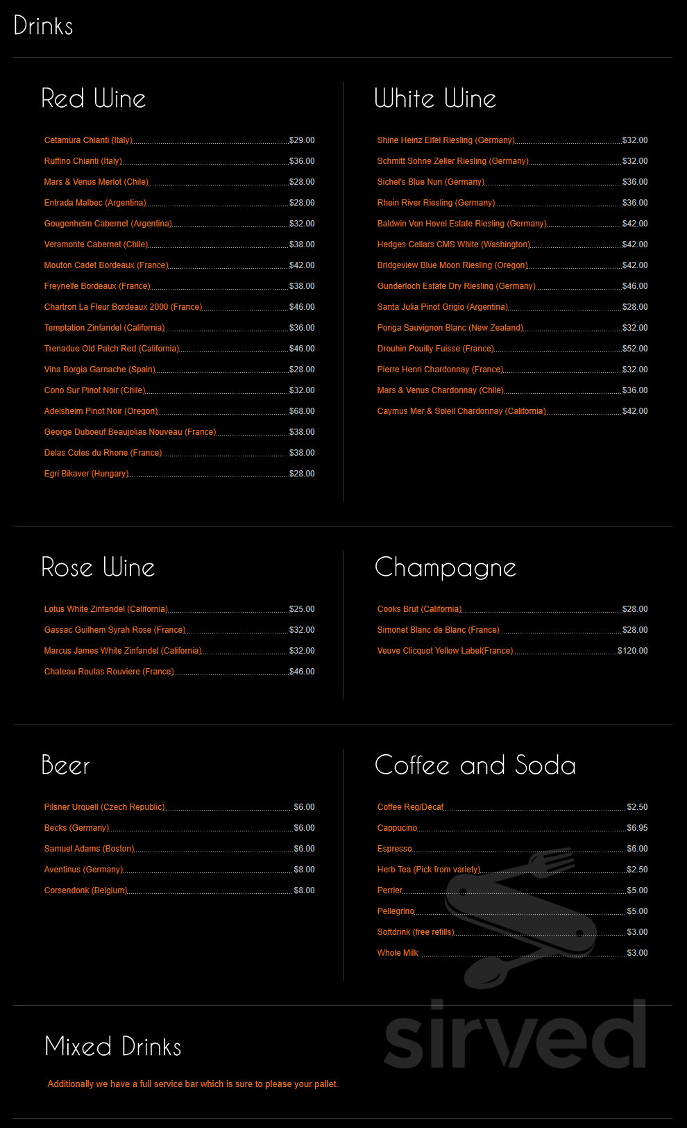 Monastery Restaurant menu in Norfolk, Virginia, USA