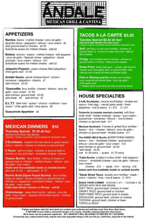 Andale Mexican Grill & Cantina menu in Commerce Charter Twp, Michigan, USA