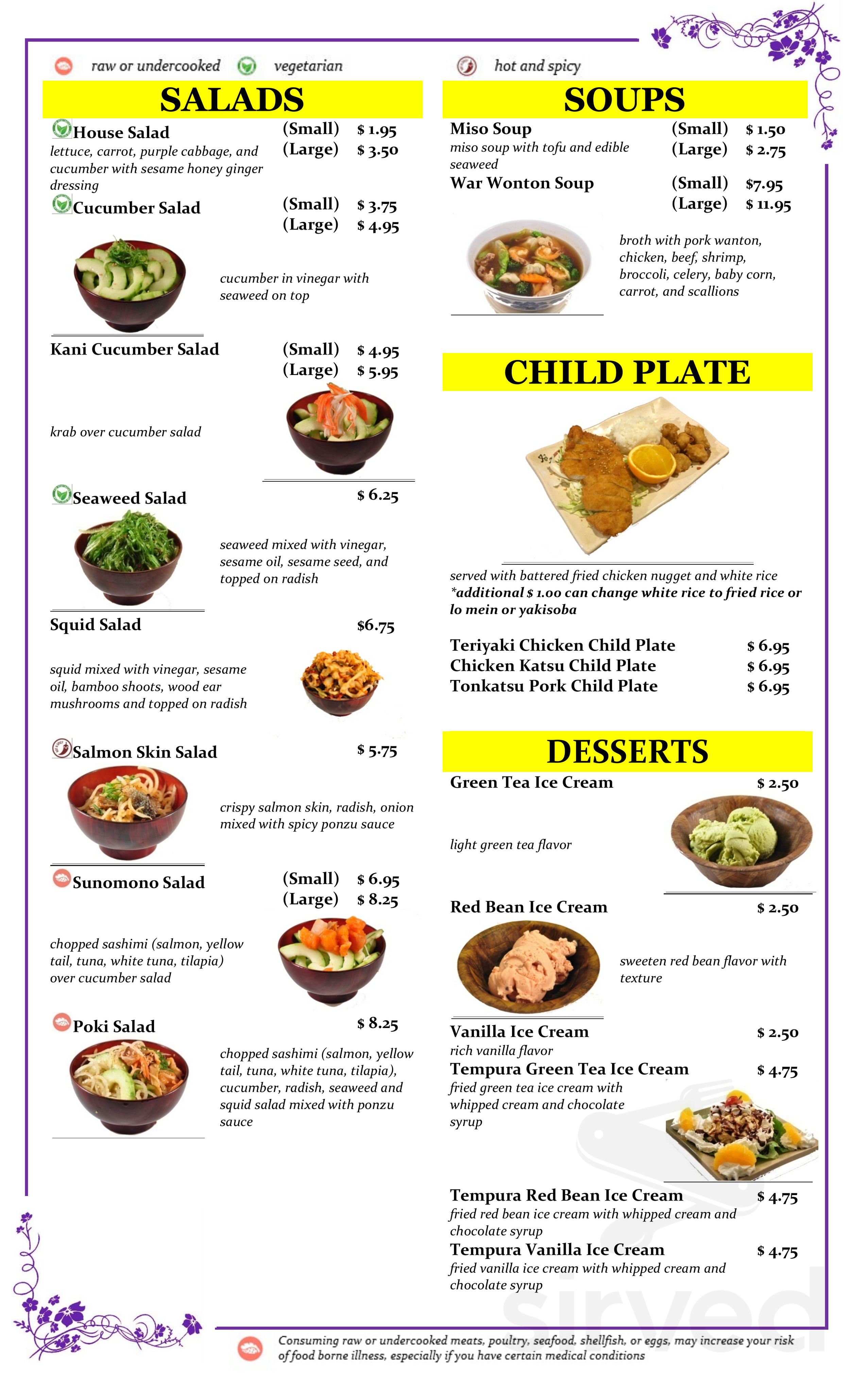 Sushi Lounge menu in Tucson, Arizona, USA