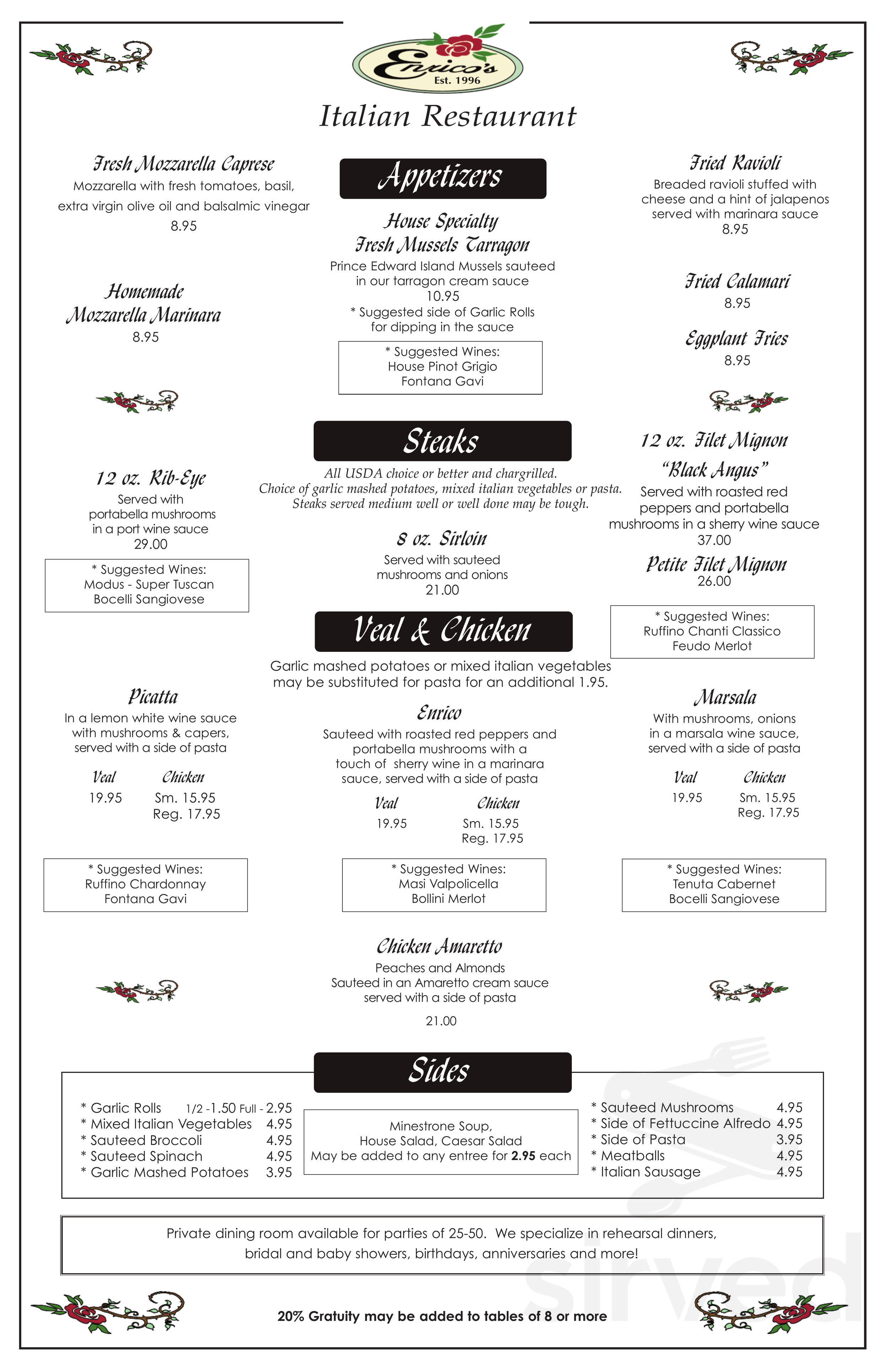 Menu for Enrico's Italian Restaurant in Young Harris, GA | Sirved