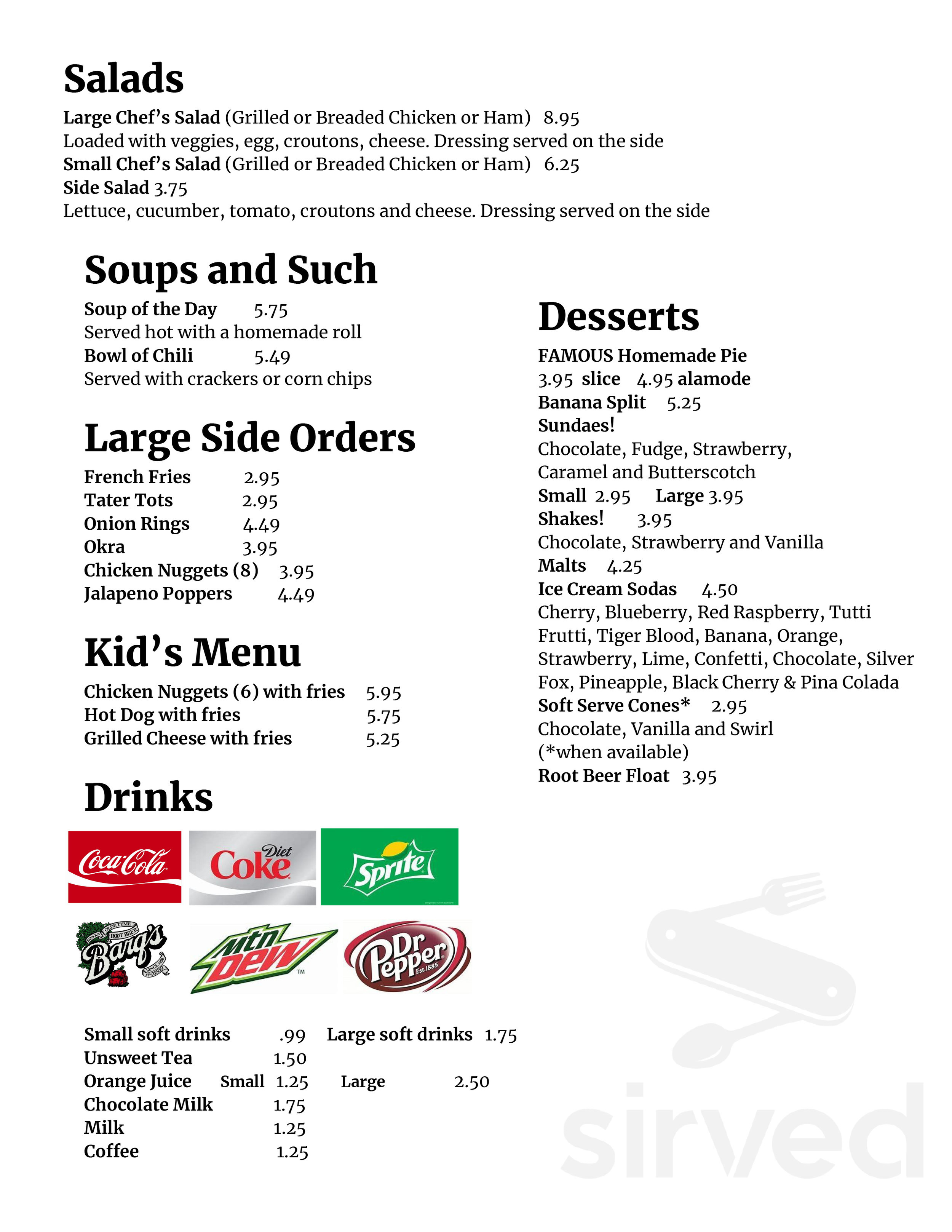 Menu - Garfield AK's Ventris Trail's End Resort and Restaurant | Sirved