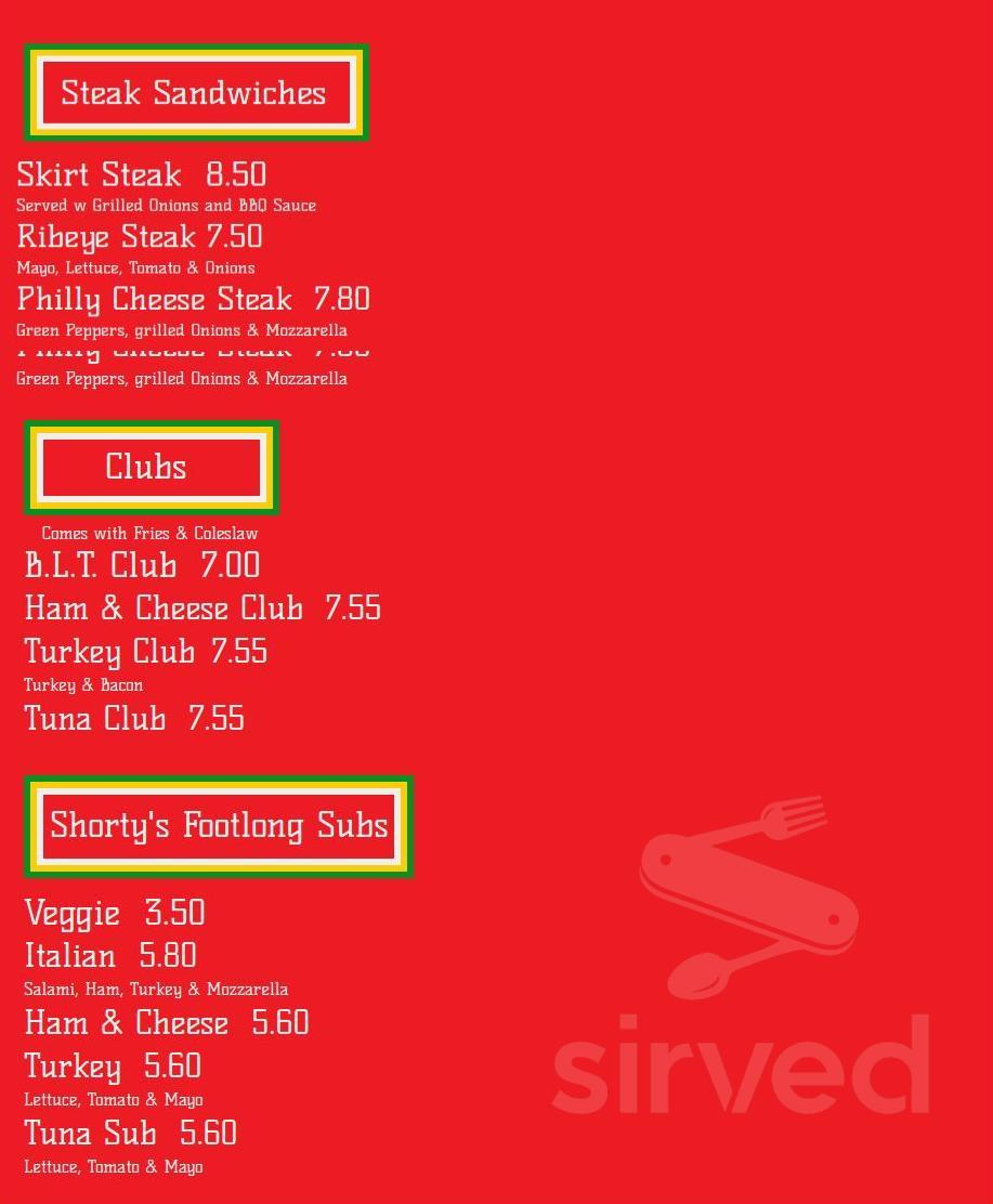 Shorty's menu in Wood Dale, Illinois, USA