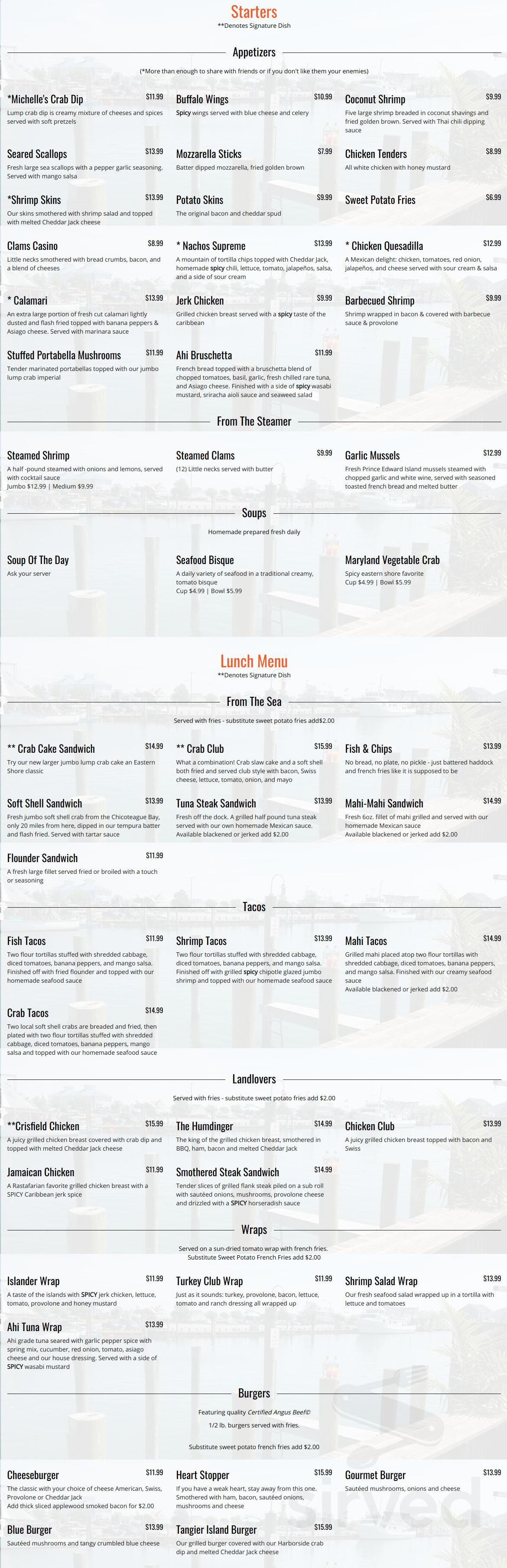 Harborside Bar & Grill menu in Ocean City, Maryland, USA