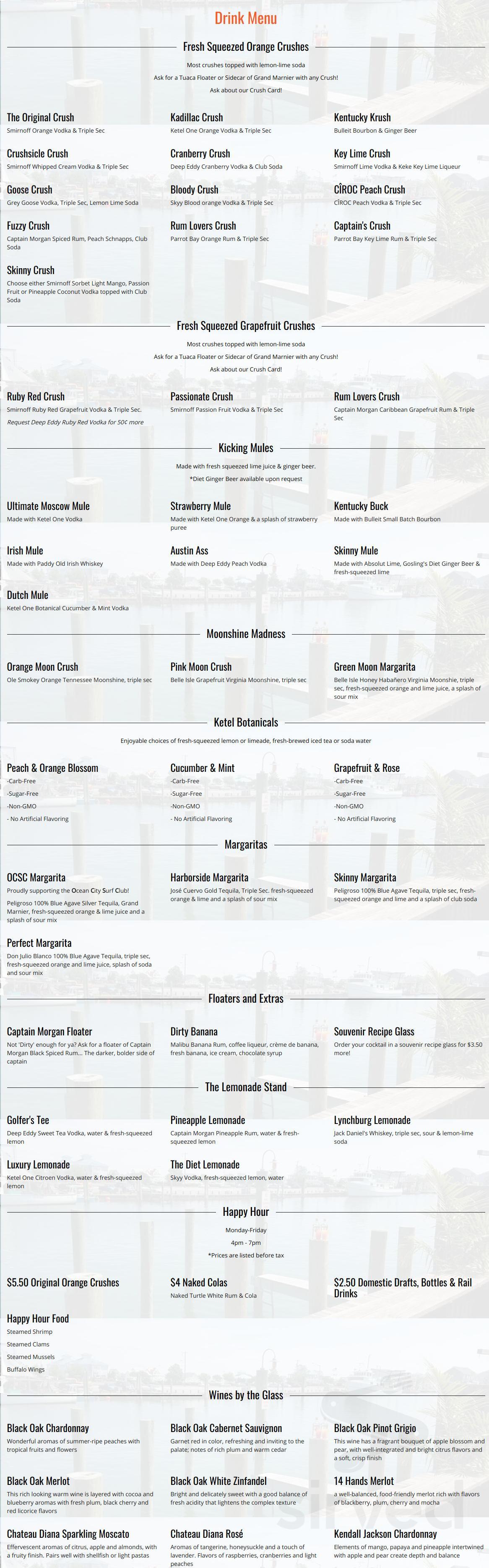 Harborside Bar & Grill menu in Ocean City, Maryland, USA