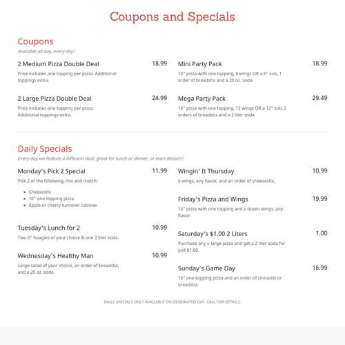 Double M's Pizza menu in Charleroi, Pennsylvania, USA