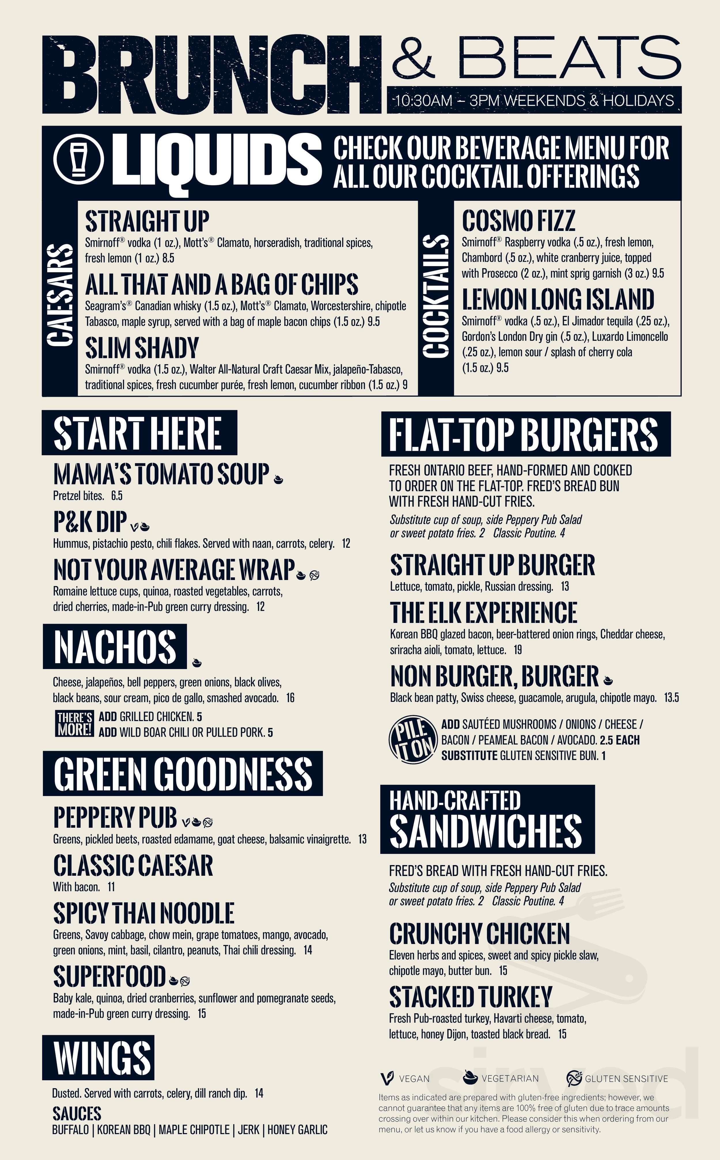 Pogue Mahone Pub & Kitchen menus in Toronto, Ontario, Canada