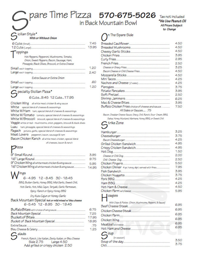 Menu - Dallas PA's Back Mountain Bowl | Sirved