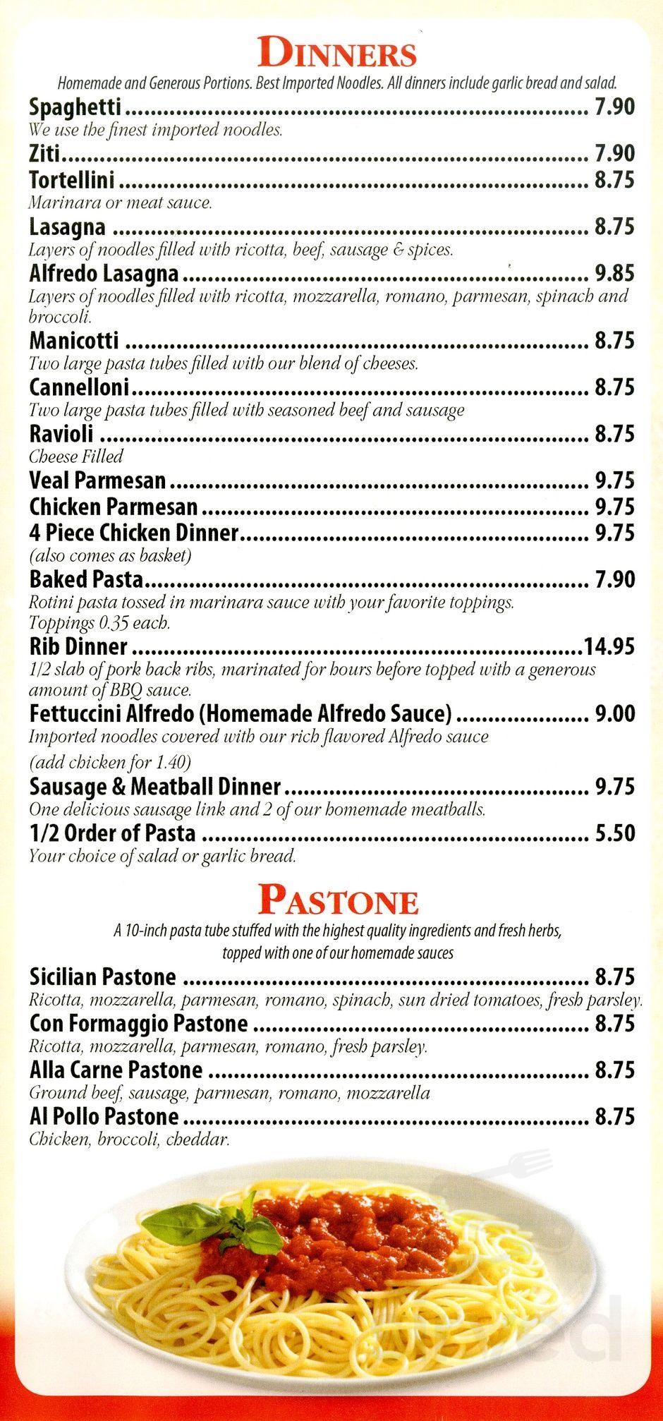 Alfano's Pizzeria menu in Knoxville, Illinois, USA